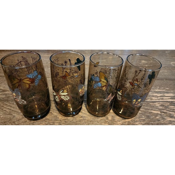 Libbey | Dining | Set Of 4 2smokey Tawny Libbey Butterfly Meadow Garden ...